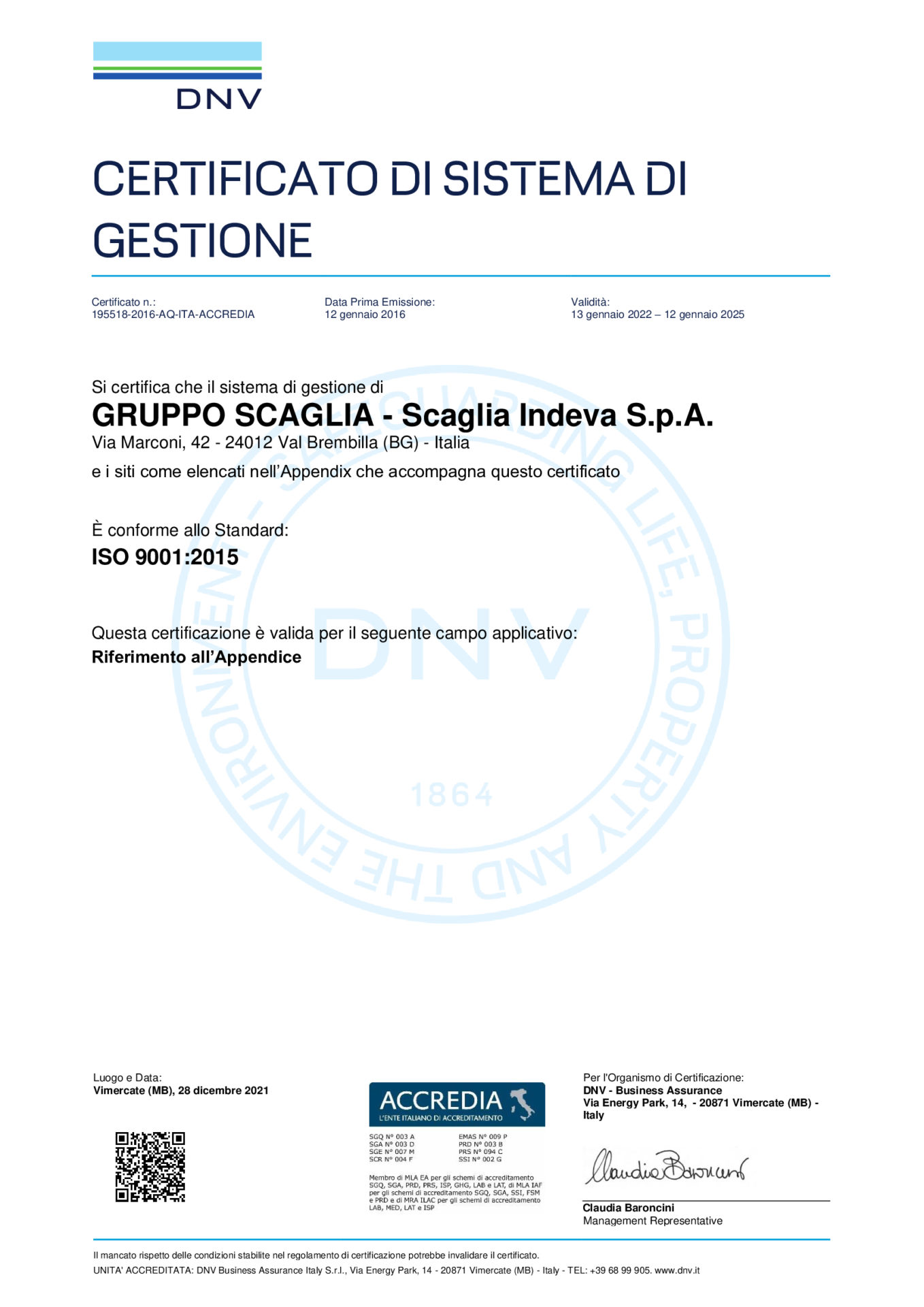 Certificato di Gruppo - Scaglia