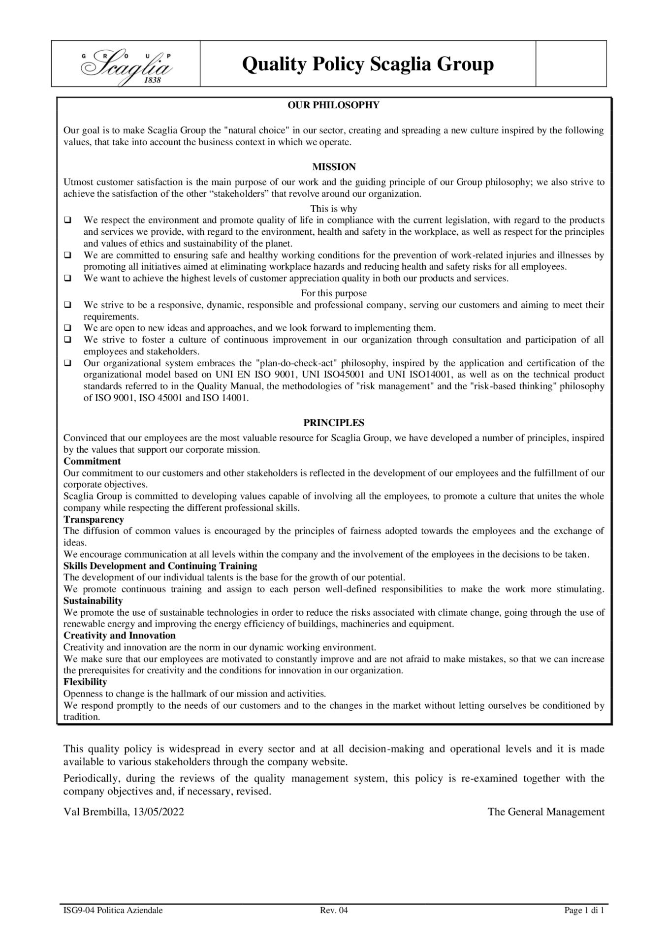 Quality Policy - Scaglia